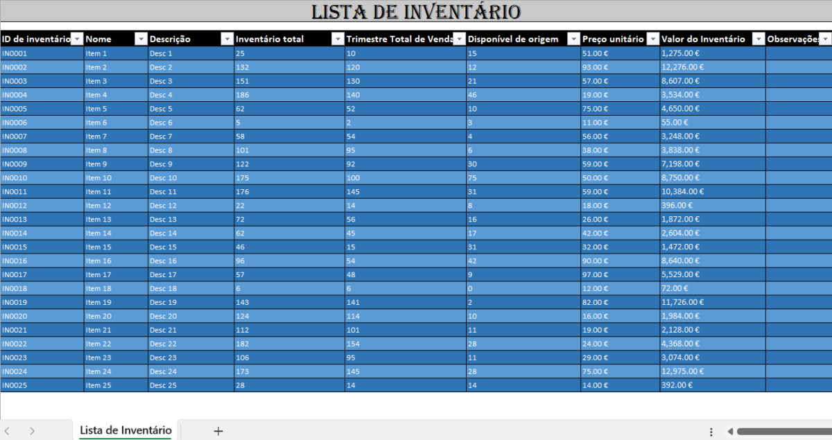 📋 Lista de Inventário em Excel Lista de Inventário em Excel | Modelo ...